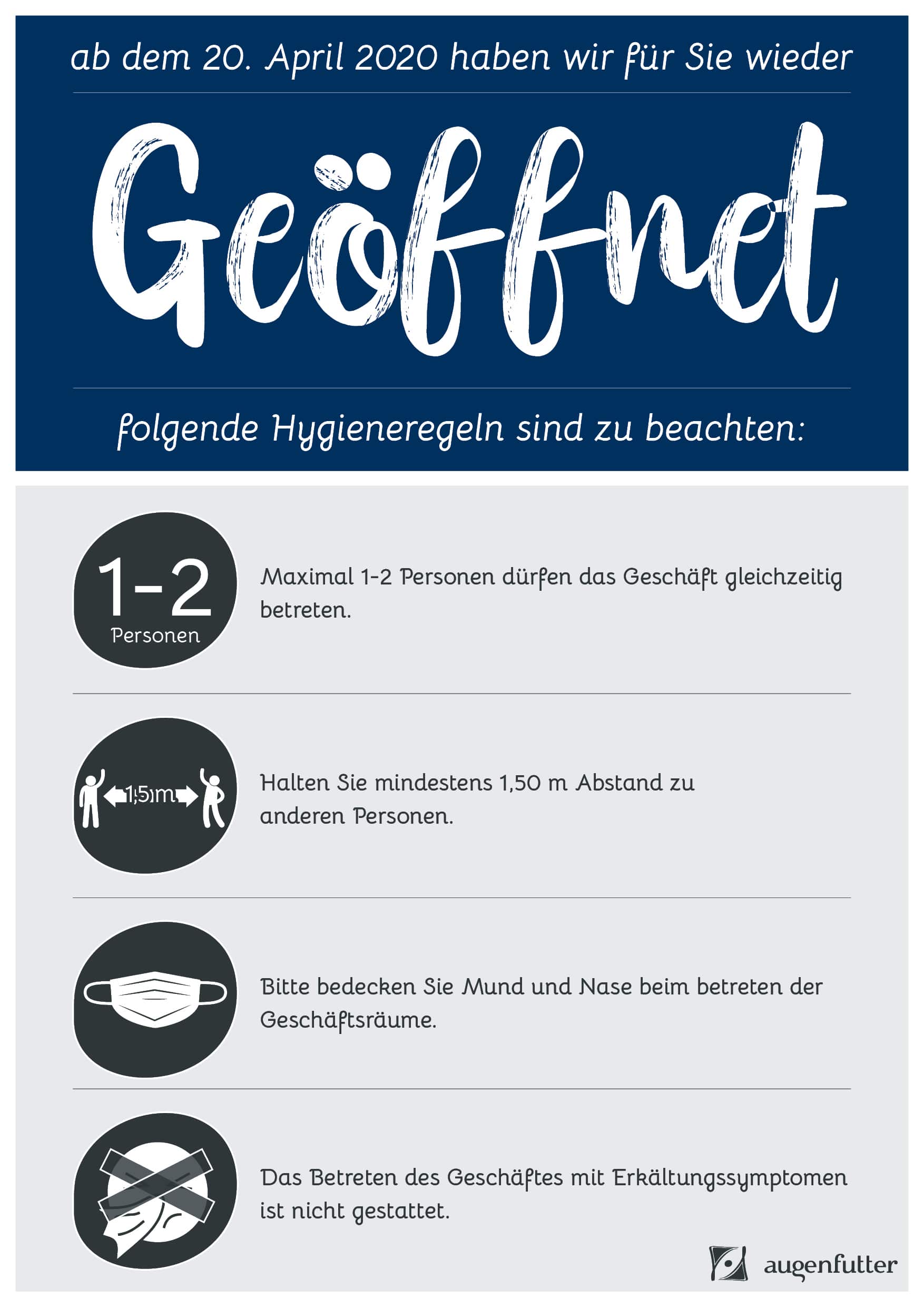 Wir haben wieder geöffnet! - AUGENFUTTER - Design . Print . Web